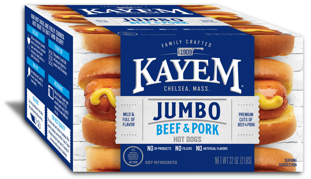 Kayem Beef & Pork 16 Jumbo Hot Dogs 2 lb Box – Kayem Online Store