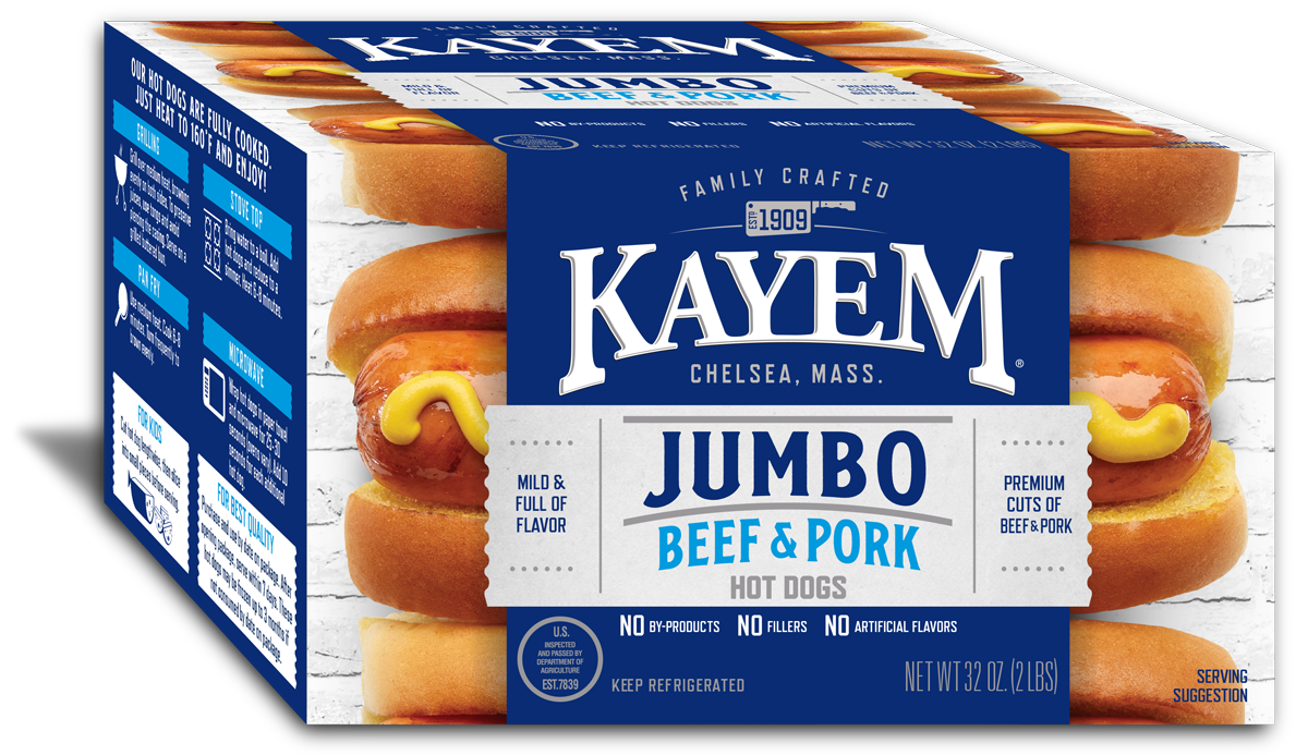Kayem Beef & Pork 16 Jumbo Hot Dogs 2 lb Box – Kayem Online Store